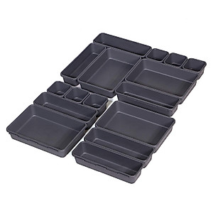 Set of 16 Interlocking Desk Drawer Organizer Tray Dividers Plastic Shallow Narrow Drawers Organizers Separators and Storage Bins Container for Kitchen Bathroom Makeup Office Vanity Bedroom Dresser