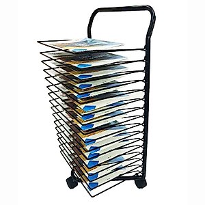 Drying Rack, 15-Shelf Mobile Classrooms Drying Rack with Detachable Steel Wire Shelves for Works of Art Studios and Home Use, Drying & Print Racks, Black Powder Coated Finish