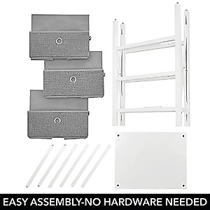 mDesign 3 Drawer Foldable Dresser Storage Unit - Wood Frame, Easy Pull Fabric Bins - Farmhouse Organizer Unit for Household Storage Bedroom, Hallway, Entryway, Closets - Gray/White