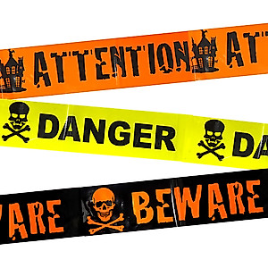 Needzo Halloween Door Decorations, Decorative Caution Tape That Reads Danger Beware Attention, 30 Ft