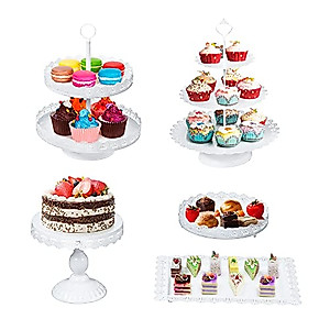 PETKABOO 5 Pack Cake Stand Set, Cupcake Holder Dessert Display Plate Decor Serving Platter for Birthday Party Wedding Baby Shower Festival Prom Home Decoration(White)