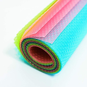 Bravolated 12 Pack Refrigerator Mats Shelf Liners for Glass Shelves (4 Green 4 Blue 4 Red) Fridge Liners Washable Pads Liners for Refrigerator EVA Shelf Liner