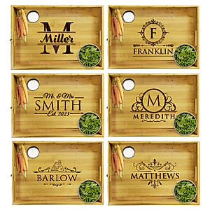 Premium Monogrammed Bamboo Wood Serving Tray with Handles - Personalized and Custom Engraved for Free