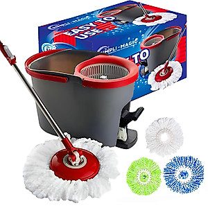 Simpli-Magic 79349 Spin Mop Kit with Three Mop Heads Included,16 x 11 x 11 inches, Red/Black