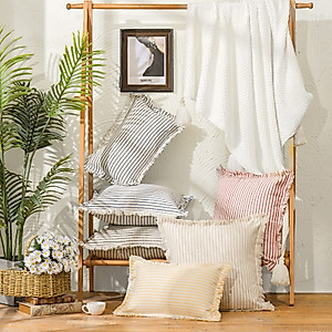 ZWJD Throw Pillow Covers 18x18Set of 2 Striped Pillow Covers with Fringe Chic Cotton Decorative Pillows Square Cushion Covers for Sofa Couch Bed Living Room Farmhouse Decor