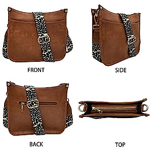 HAIBOLAN Shoulder Bag for Women Leopard Adjustable Guitar Strap Crossbody Purse Vegan Leather Bucket Handbags (A-Brown)