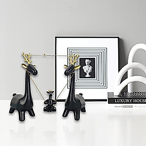 Reindeer Decor Statue Resin Deer Sculpture 3PCS Black Deer Family Set Deer Home Decor Parents with Child Decoration for Home Office Decor Black