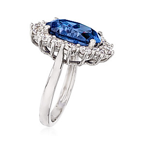 Ross-Simons 5.30 Carat Simulated Sapphire and 1.80 ct. t.w. CZ Ring in Sterling Silver. Size 6