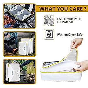 XBLGX Packing Cubes for Suitcases 5-Pcs Travel Luggage Packing Organizers Set with Laundry Bag & Shoe Bag（White/Yellow）