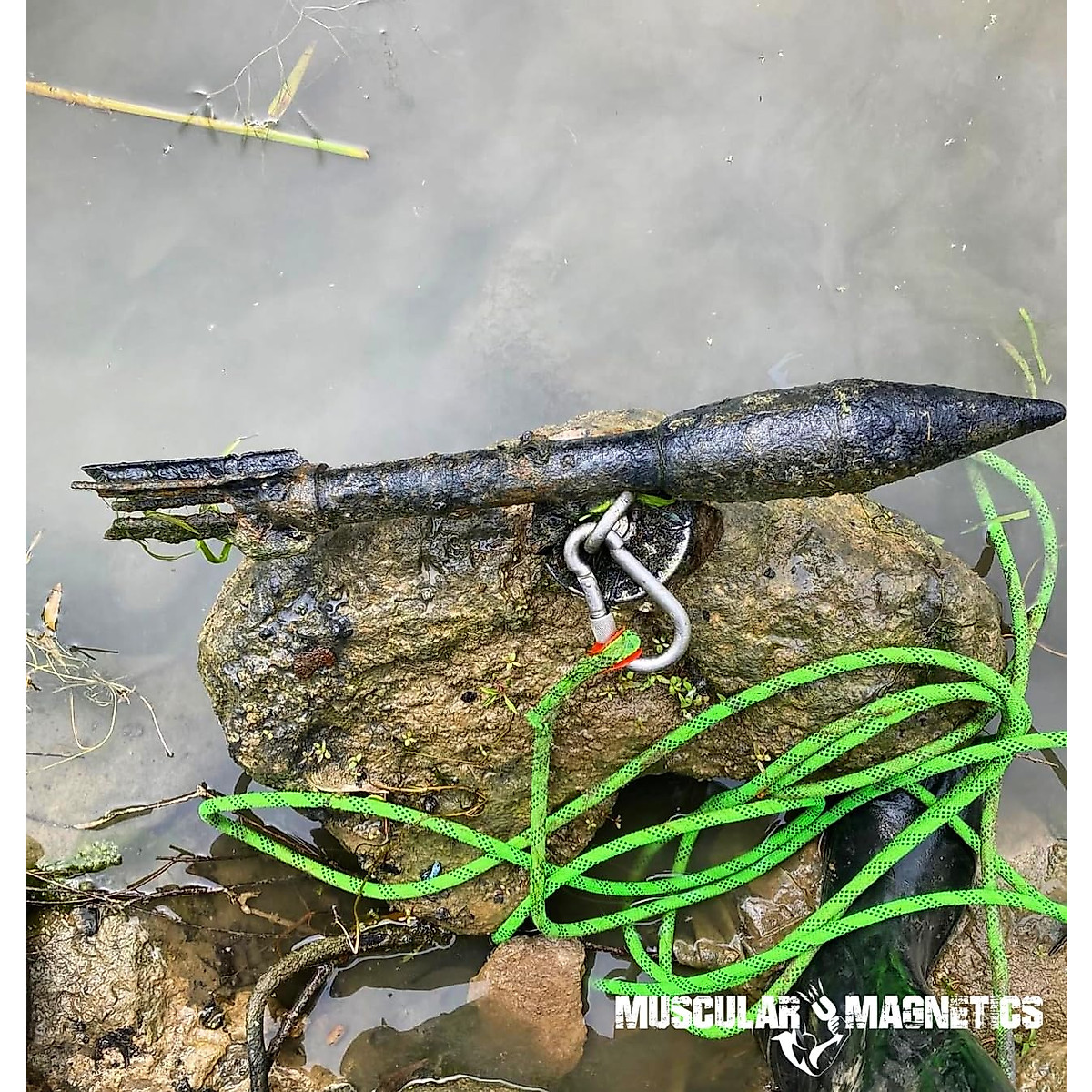 1225lb Double Sided Fishing Magnet Bundle Pack - Includes 6mm 100ft High Strength Nylon Rope with Carabiner, Non-Slip Nylon Gloves, Threadlocker, Grappling Hook & Tape (Complete Kit)