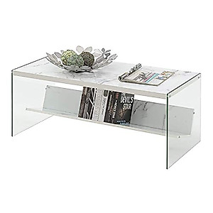 Convenience Concepts SoHo Glass Coffee Table with Shelf, White Faux Marble/Glass