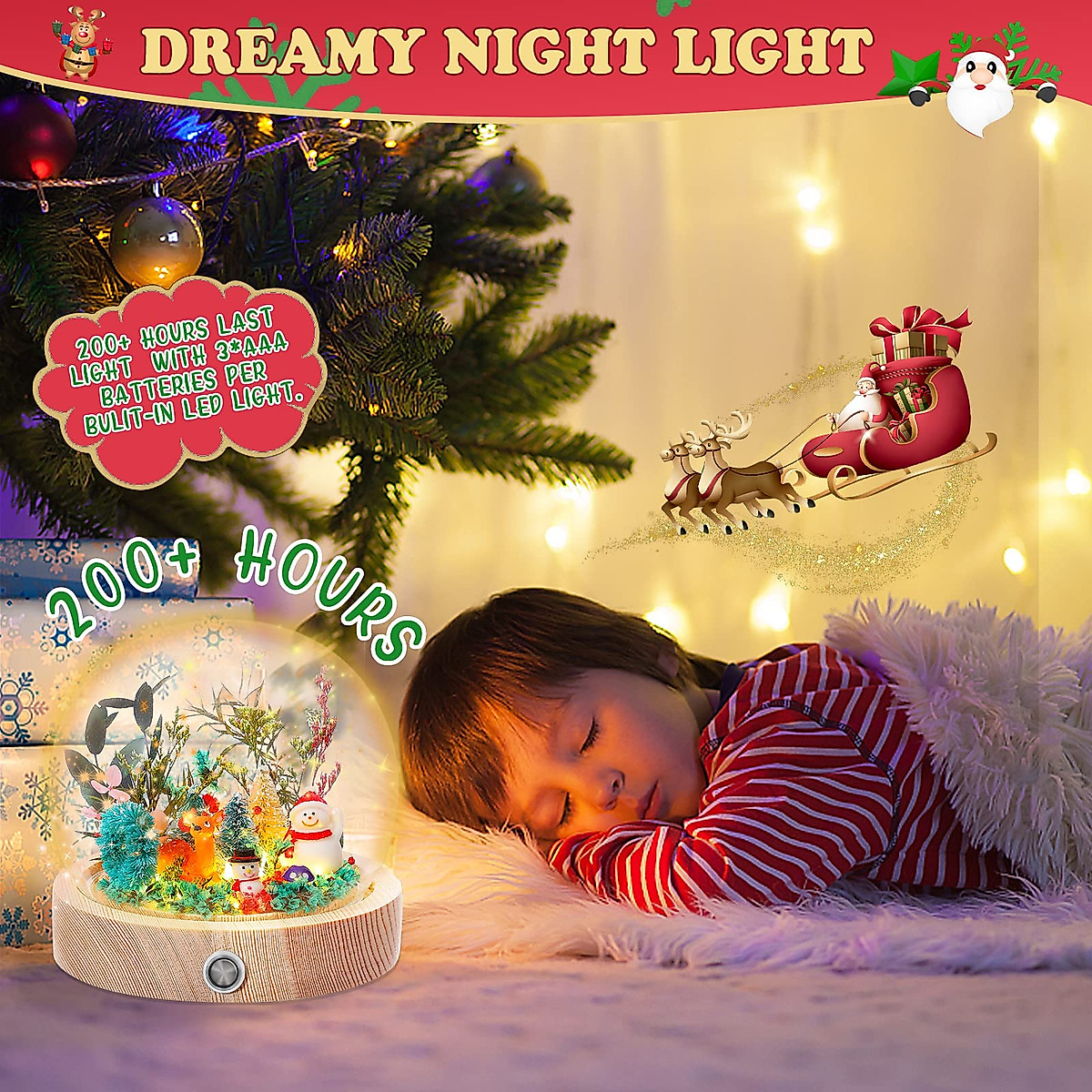 Ahousme Christmas Decorations Night Light Dreamy Snowman Elk DIY Arts and Craft Kits Girls Boys Toys Nightlight Novelty Project Art Kits LED Decor for Kid Age of 6-12 Years Toys for Girls Boys