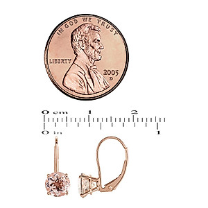 Solid 14k Rose Gold Morganite Dangle Lever back Earrings (Morganite 6mm Round)