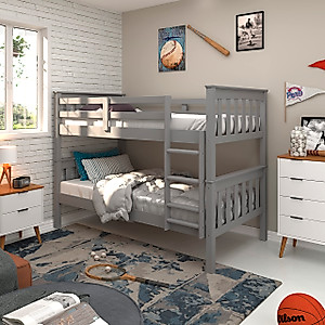 Bunk Bed Solid Wood Sturdy Twin Over Twin with Ladder and Safety Rail Grey - Kids' Twin Loft Bunk Bed with Headboard - by from The Tree Furniture