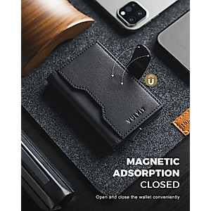 VULKIT Pop up Wallet Credit Card Holder with Leather Slots RFID Blocking Slim Metal Card Case for Men or Women(Black)