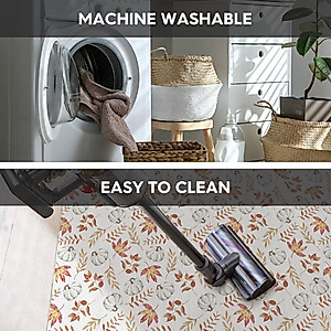 Artoid Mode Orange Pumpkins Maple Leaves Fall Area Rug, Autumn Thanksgiving Home Decor Low-Profile Washable Area Rugs for Entryway Bedroom Living Room Laundry Room Indoor 5x7 Feet