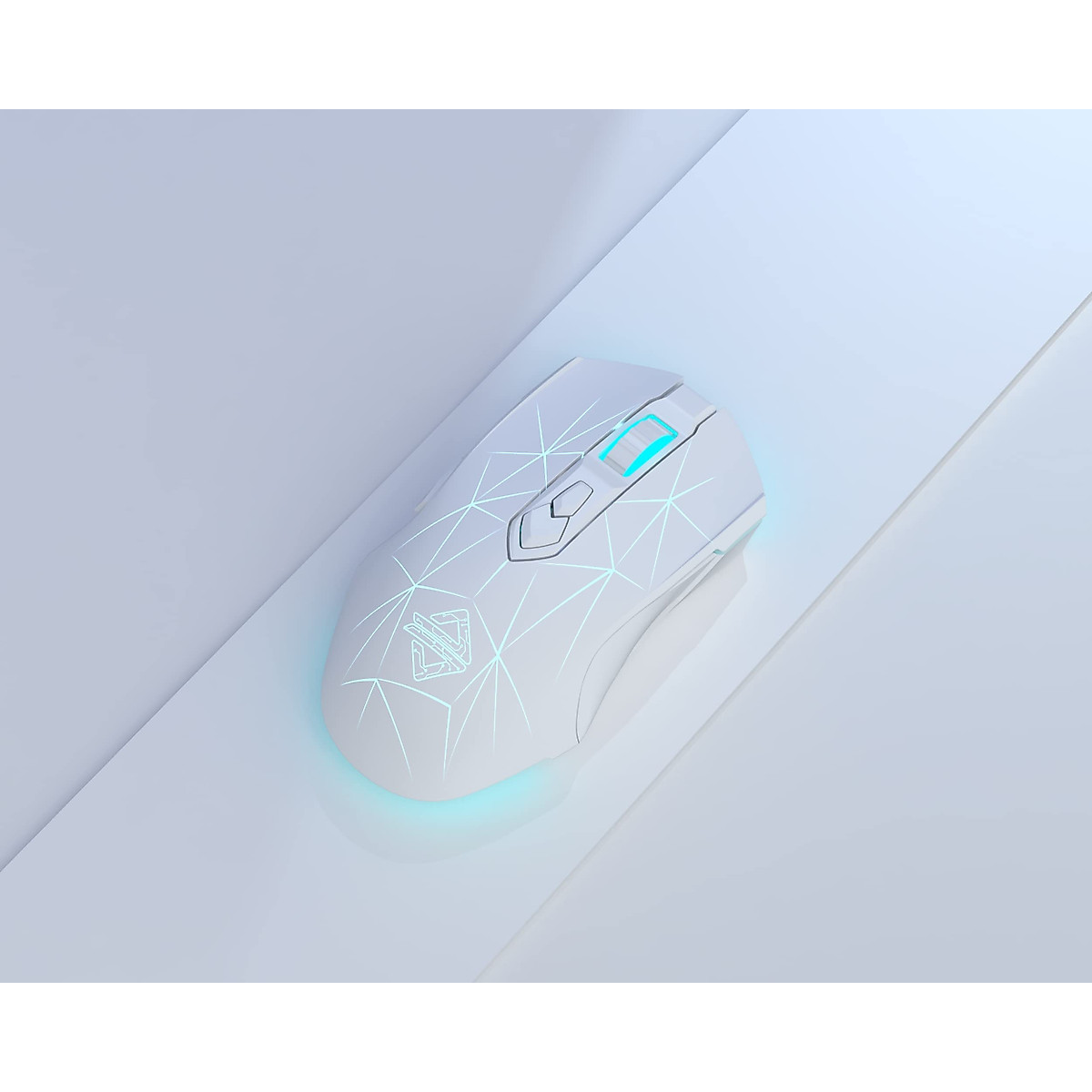 AJ52PRO Watcher 2.4G Wireless/ Bluetooth 5.0/ Wired Gaming Mouse, 10000 DPI, Programmable 7 Buttons, Ergonomic LED Backlit USB Gamer Mice Computer Laptop PC, for Windows Mac Linux OS, Star White