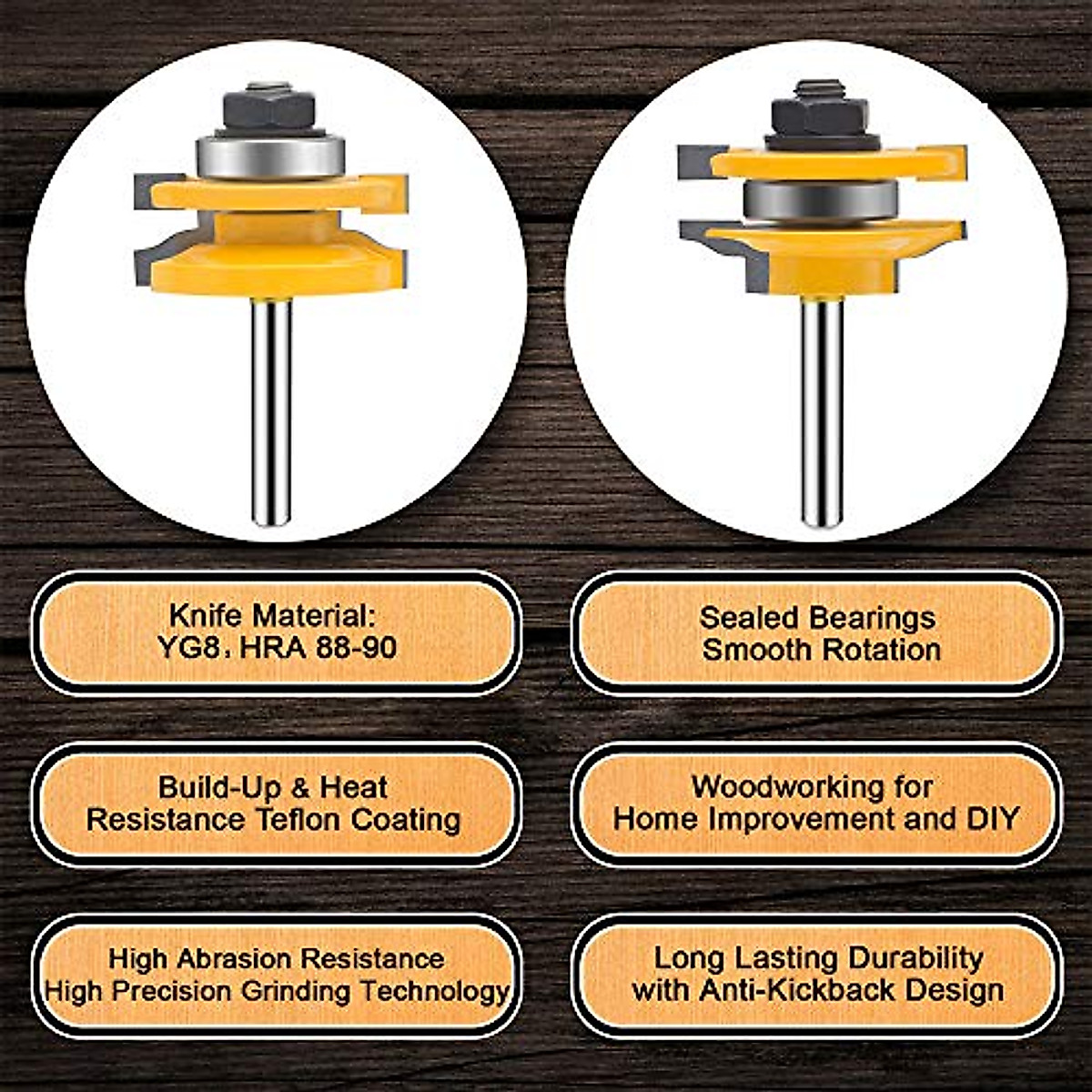 LEATBUY 1/4 Inch Shank Router Bit Set 3 PCS Round Over Raised Panel Cabinet Door Rail and Stile Router Bits, Woodworking Wood Cutter, Wood Carbide Groove Tongue Milling Tool(1/4-Panel)