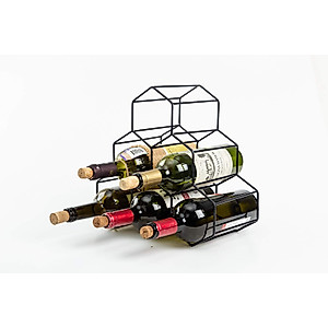 Asian Home Geometric Hexagon 6 Bottle Desktop Wine Rack Freestanding Countertop Bottle Holder for Wine Storage, Metal, Black