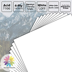 Mat Board Center, Pack of 10 8x10 White Uncut Mat Boards, Acid Free, 4-Ply Thickness, White Core, Great for Pictures, Photos, Framing Backing