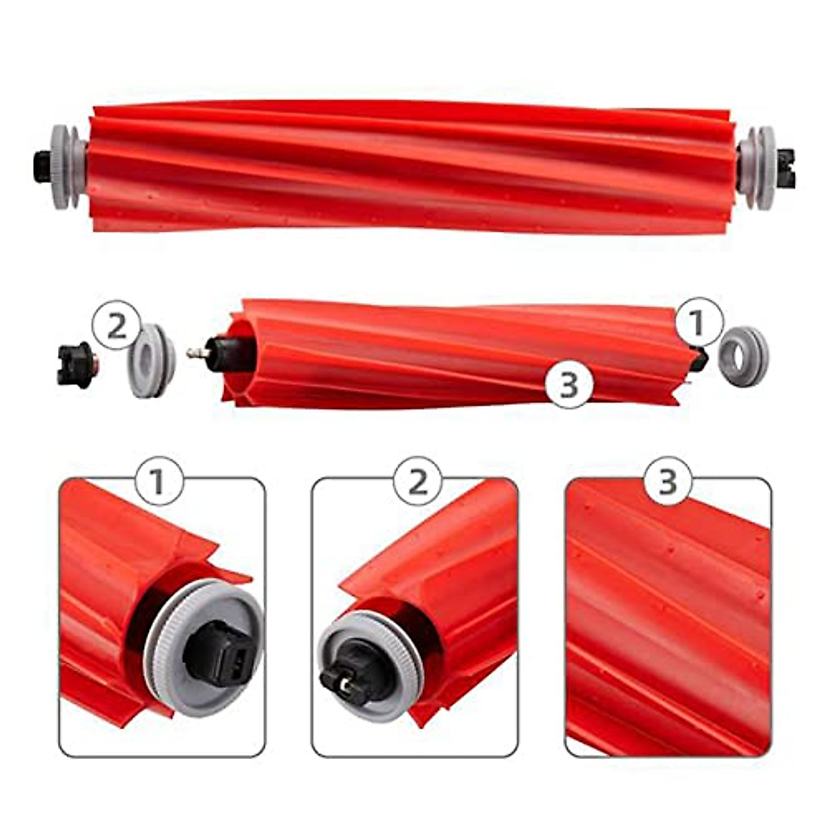 2 Set Rubber Main Roller Brush Replacement Parts Compatible for Roborock Q7/Q7 Max/Q7 Max+/S7/S7 MaxV/S7 MaxV Plus/S7 MaxV Ultra Robot Vacuum Cleaner Accessory Multi-Surface Rubber Brush