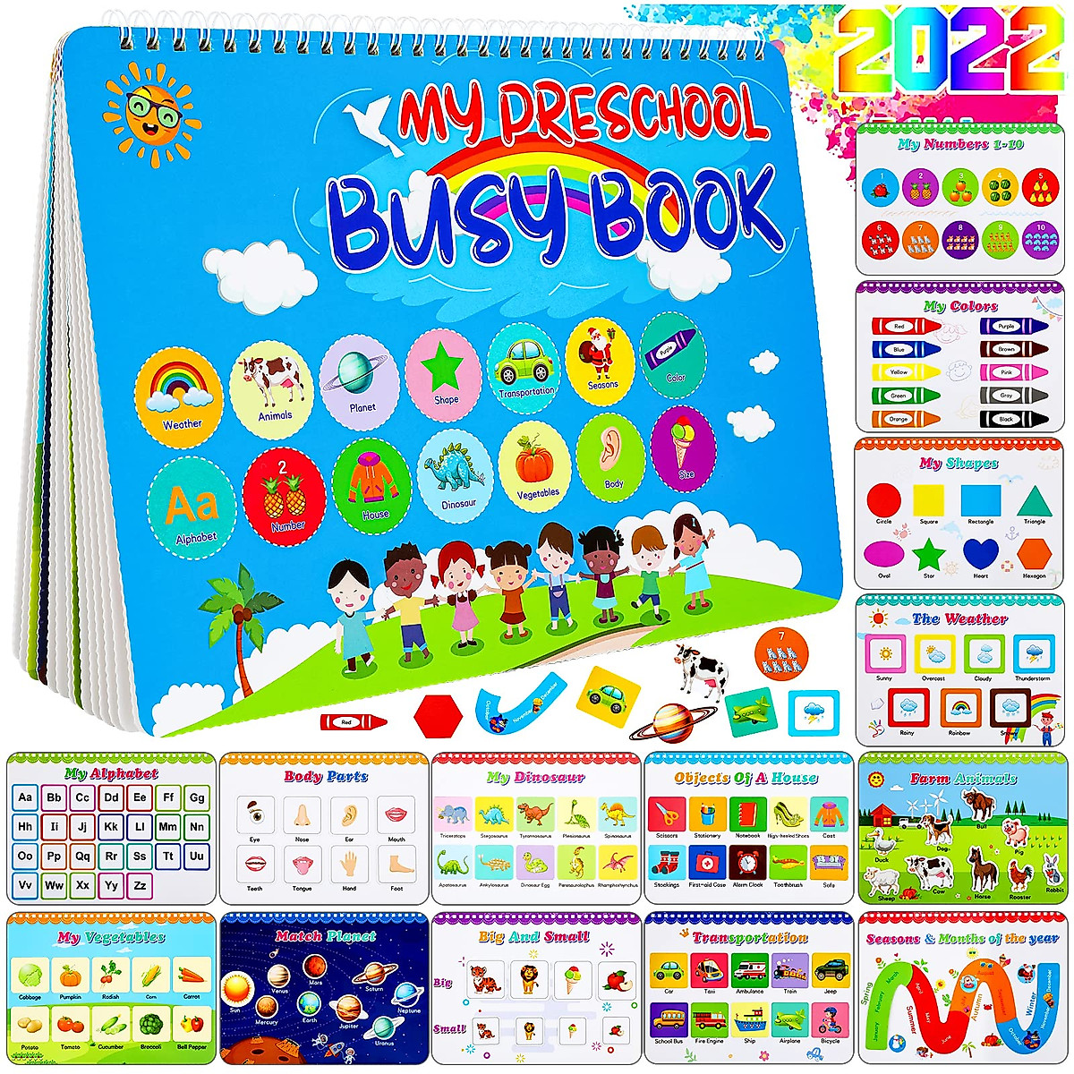 Busy Book for Kids, 14 Themes Toddler Preschool Learning Activities Montessori Toys, Autism Sensory Educational Toys, Early Learning Toys Book for Boys Girls Develops Fine Motor Skills