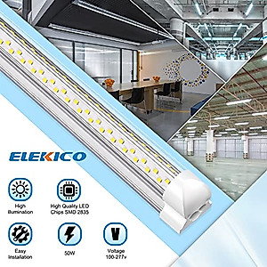 ELEKICO LED Shop Light 4FT, 50W 7200LM 5000K V Shape 4' Led Shop Light, Super Bright Linkable Shop Lights, Hight Output T8 LED Tube Lights, LED Shop Lights for Garage 4 Foot with Plug 10 Pack