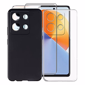 KJYFOANI for Infinix Note 30 Case, with [ 2 x Tempered Glass Protective Film], Black Soft Silicone Protection Sleeves Shockproof Bumper Case for Infinix Note 30 (6.78") - Black & Clear