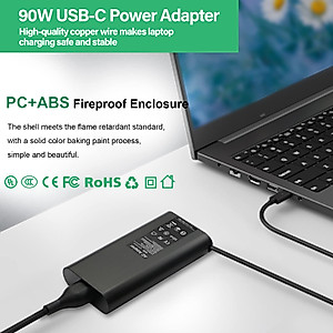 90W USB-C Slim Charger for Dell Latitude 7410 7310 5300 5400 5420 5500 5289 3400 3500 7200 7300 7420 7320 7390 7400 XPS 15 13 12 Inspiron 7506 7706 2-in-1 Precision 3540 3550 LA90PM170 Power Adapter