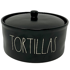 Rae Dunn By Magenta TORTILLAS Ceramic LL Tortilla Warmer Holder With Lid (Black)