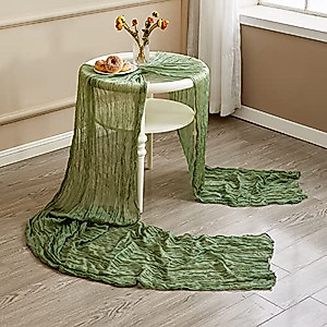Sage Green Cheesecloth Table Runner - 13.3Ft Boho Gauze Cheese Cloth Table Runner 35x160 Inch Long Romantic Sheer Table Runner for Wedding Bridal Baby Shower Birthday Party Table Decoration