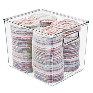 mDesign Large Plastic Bathroom Storage Organizer Bin with Handles - Organization for Bathroom Vanity, Cabinet, Closet Shelf, or Under the Bathroom Sink Organizer - Ligne Collection - 8 Pack - Clear