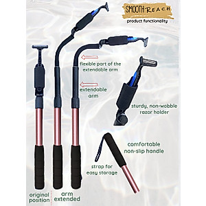 Universal Leg Shaving Extension Handle with Adjustable Length – Leg Hair Removal – Body Shaver Groomer – Pregnancy Razor Extension – Limited Mobility Tool – Use with Various Disposable Razors (Pink)