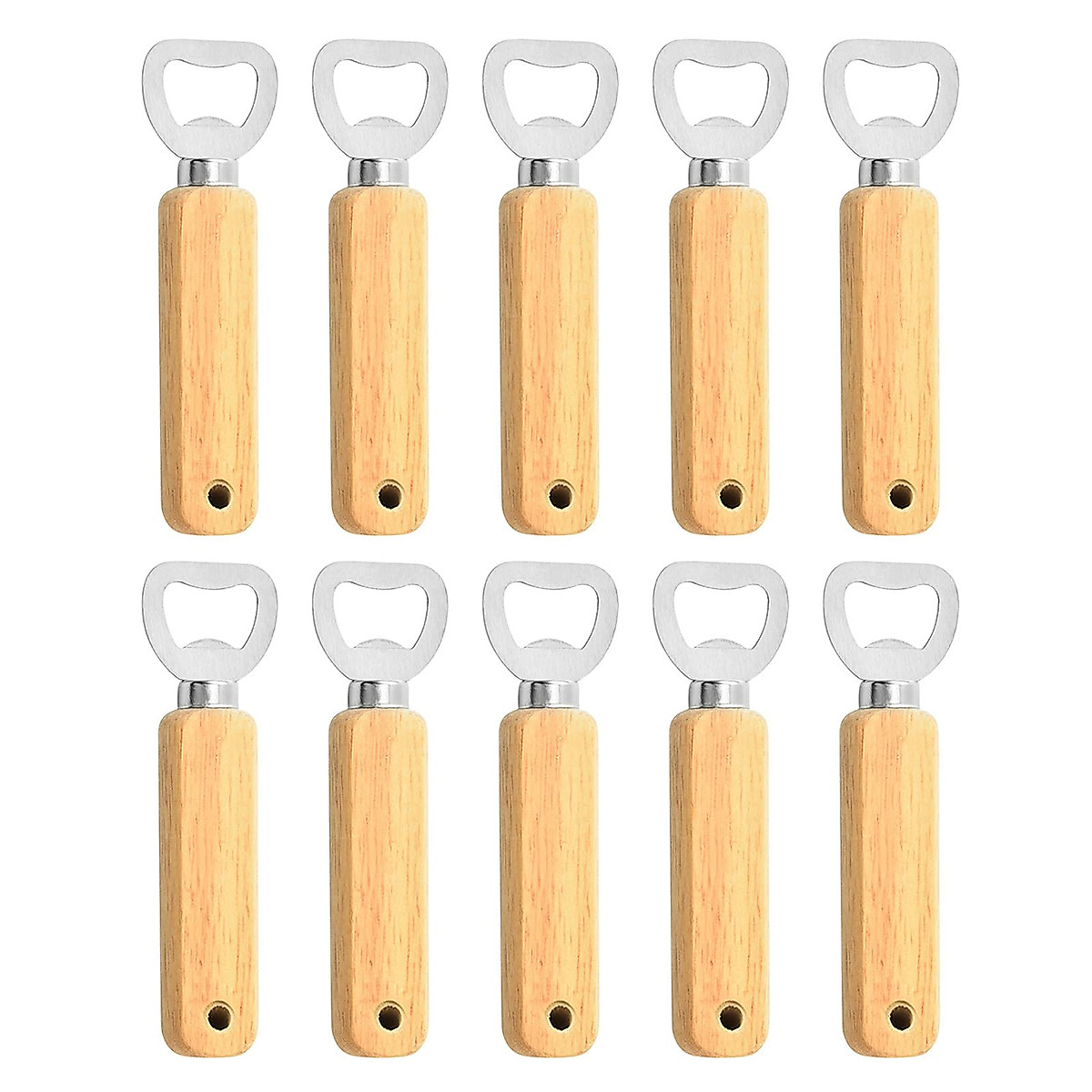 10pcs Wood Handheld Heavy Duty Stainless Steel Bottle Opener, Bartender Bottle Opener, Cider Beer Bottle Openers for Home Kitchen, Bar or Restaurant