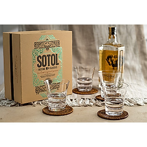 Sotol and Tequila Sipping Glasses | Tequila Glassware Collection | Set of 4 | 6 oz Professional Sippers for Drinking Joven, Reposado, Anejo Sotols | Stemless Heavy Based Liquor Snifters