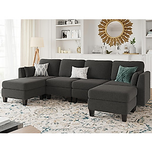 Huatean Home Modular Sectional Sofa, Convertible U Shaped Sofa Couch with High Density Memory Foam, 6 Seat Comfy Modular Sofa Couch for Living Room, Modern U Shaped Sectional Sofa, Dark Grey