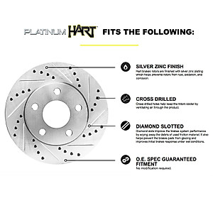 Hart Brakes Front Brake Rotors Silver Drilled Slotted+Ceramic Pads Compatible For 2013-2021 Infiniti JX35, QX60, Nissan Murano, Pathfinder