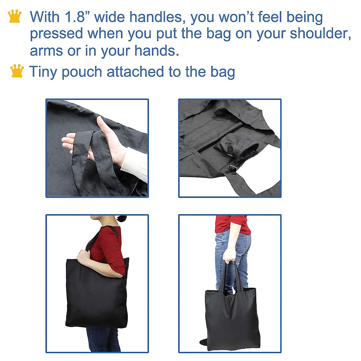 BROWINT Nylon Reusable Grocery Bag (3 pack), Nylon Heavy Duty Tote Bags 110 lbs, 19"x 19" Large Shopping bag, Foldable