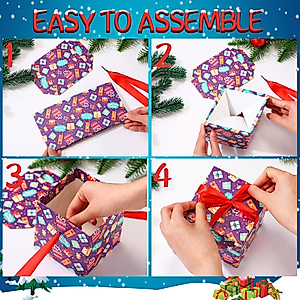 Cholemy 60 Pieces Christmas Gift Boxes with Lids Small Squared Boxes with Ribbon Xmas 4x4x4 Boxes Holiday Bow Box Gift Wrap Boxes for Christmas Party Favor Present, 12 Designs(Classic Style)