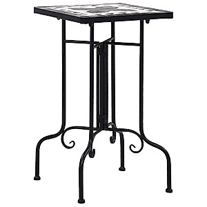 QZZCED Plant Display Tbale,Outdoor Mosaic Side Table with Ceramic Table Top,Outdoor Accent Table, Outdoor Patio Furniture,Indoor End Table for Patio Garden,Mosaic Side Table (Black and White) Ceramic
