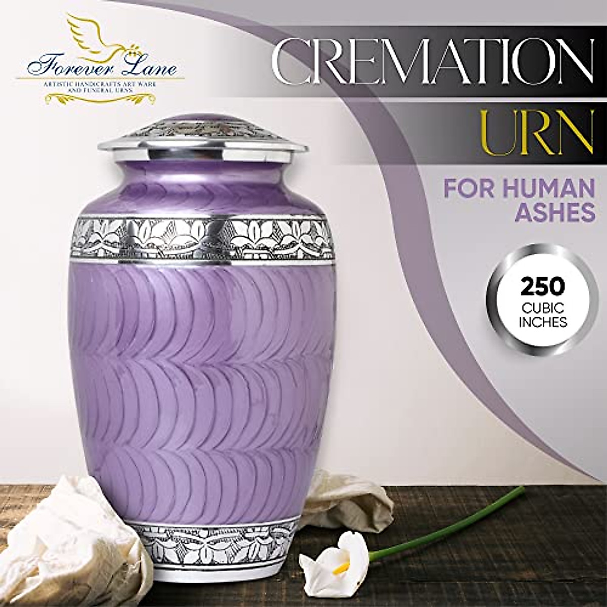 Forever Lane Cremation Urns for Adult Ashes - Handcrafted Large Urn, Burial - Urns for Human Ashes Adult Female Or Male, Funeral Decorative Urn - Up to 200 Lb. (Purple)