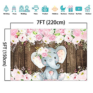 Mocsicka Floral Elephant Baby Shower Backdrop Pink Elephant Baby Shower Party Decoration 7x5ft Vinyl Girl Elephant Baby Shower Photo Background