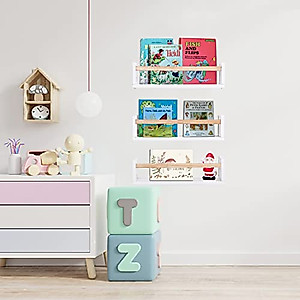 Esonal White Nursery Floating Wall Shelf Nursery Décor Wall Book Shelves for Bedroom Organizer or Kitchen Spice Rack Wall Mount Books Photo Picture Display Ledges 16 Inch a Set of 3