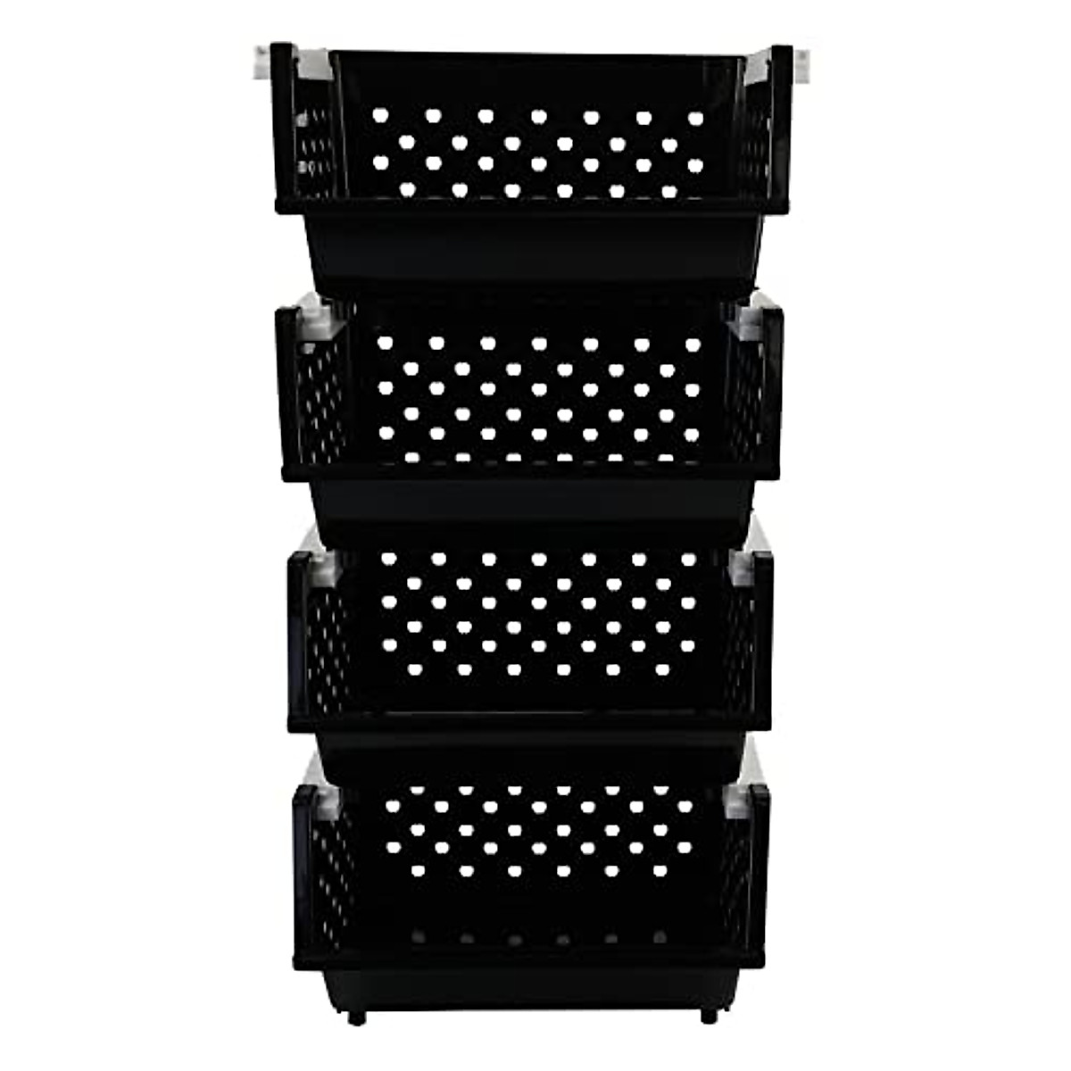 Jekiyo 4 Packs Large Stackable Storage Bins, Plastic Stacking Basket, Black