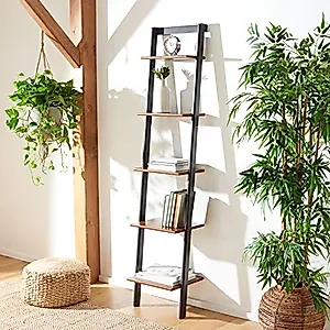 Safavieh Home Collection Allaire Honey Brown/Charcoal 5-Tier Leaning Storage Display Shelves Living Room Bedroom Office Bookcase Etagere, 0