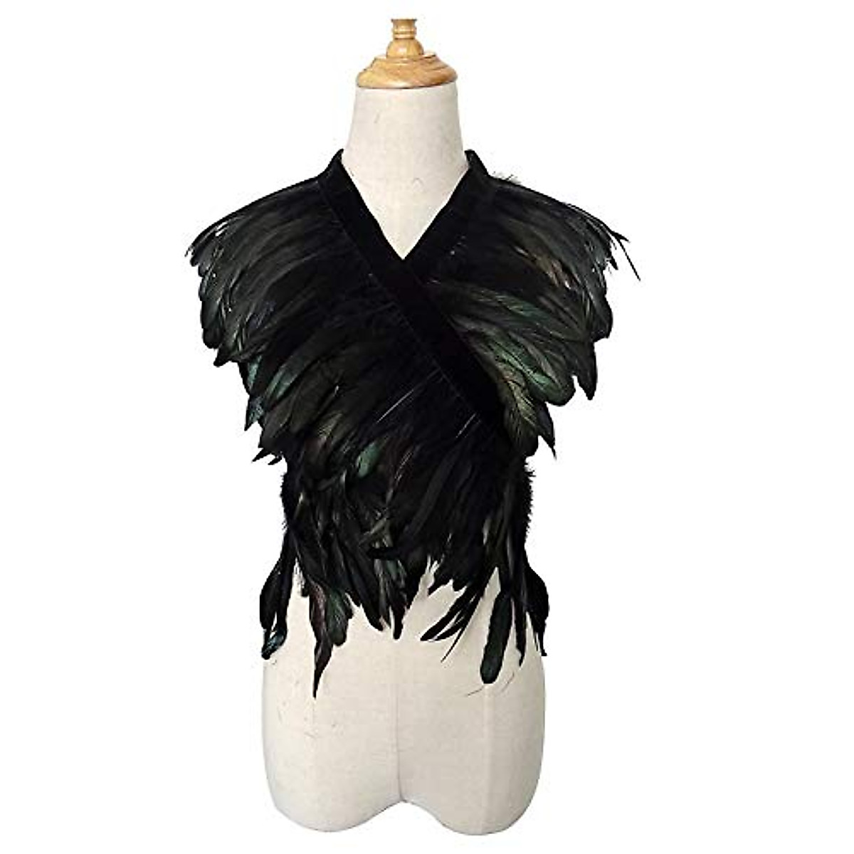 L'VOW Feather Boa Ribbon Punk Gothic Shawl Maleficent Costume for Halloween（Black）