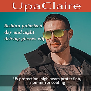 UpaClaire Night Driving Glasses Clip-On Polarized Glare-Free, High Definition Vision Super Light