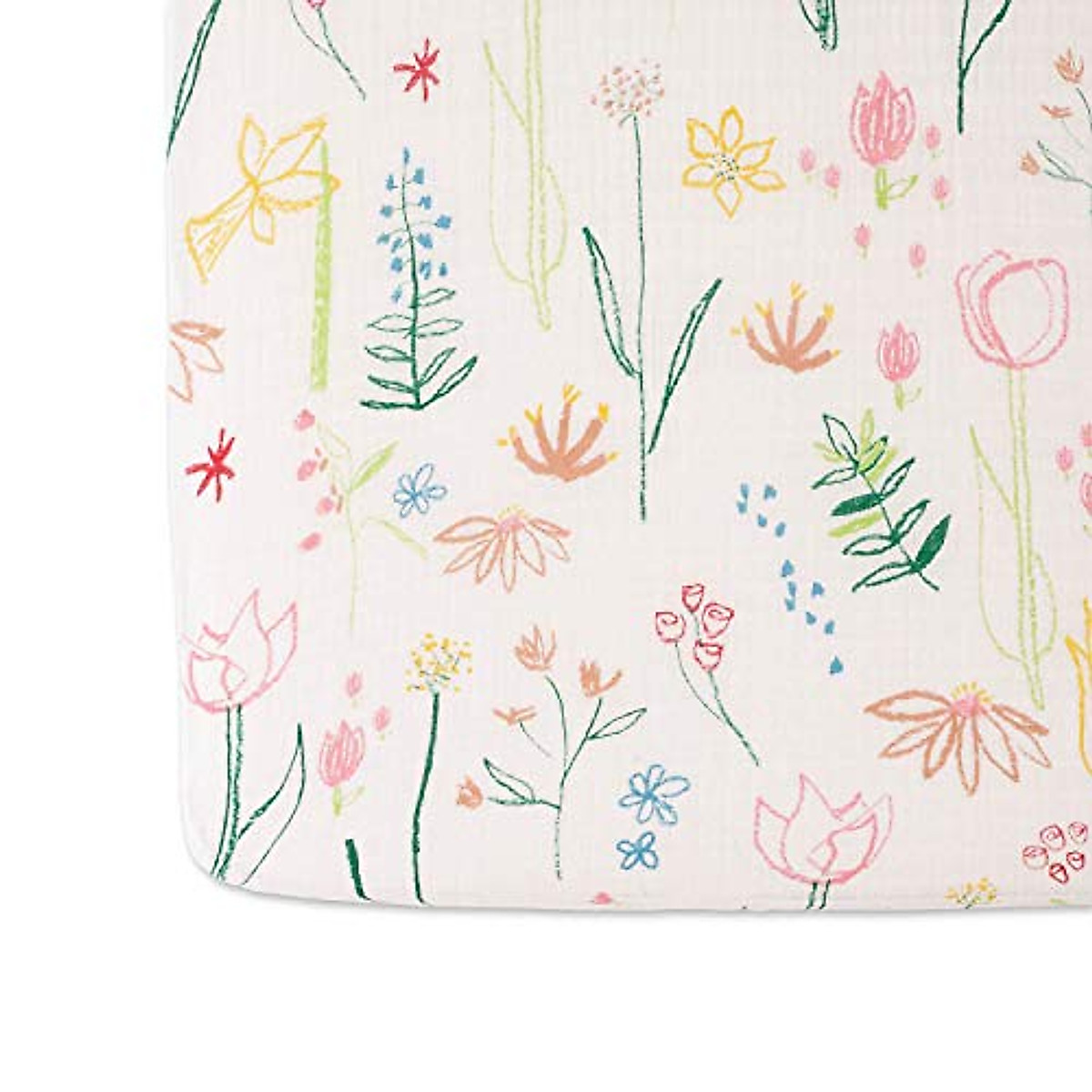 Red Rover Kids All-Cotton Muslin Fitted Crib Sheet- 52”x 28”x 9”- 100% Cotton – Machine Washable – Lightweight & Breathable – Playful Designs – Nursery, Crib, Bed – Unisex (Pastel Petal)