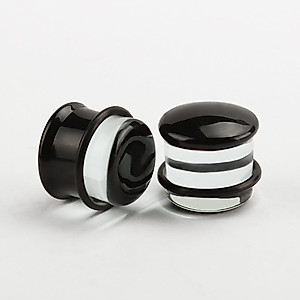 KUBOOZ(1 Pair Black-surface Glass O-Ring Ear Plugs Tunnels Gauges Stretcher Piercings