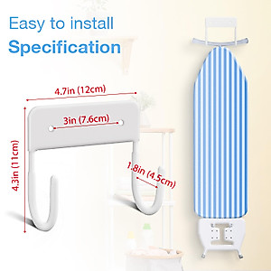 RIUOTA Ironing Board Wall Mount Ironing Board Hanger Wall Mount for Laundry Rooms,White